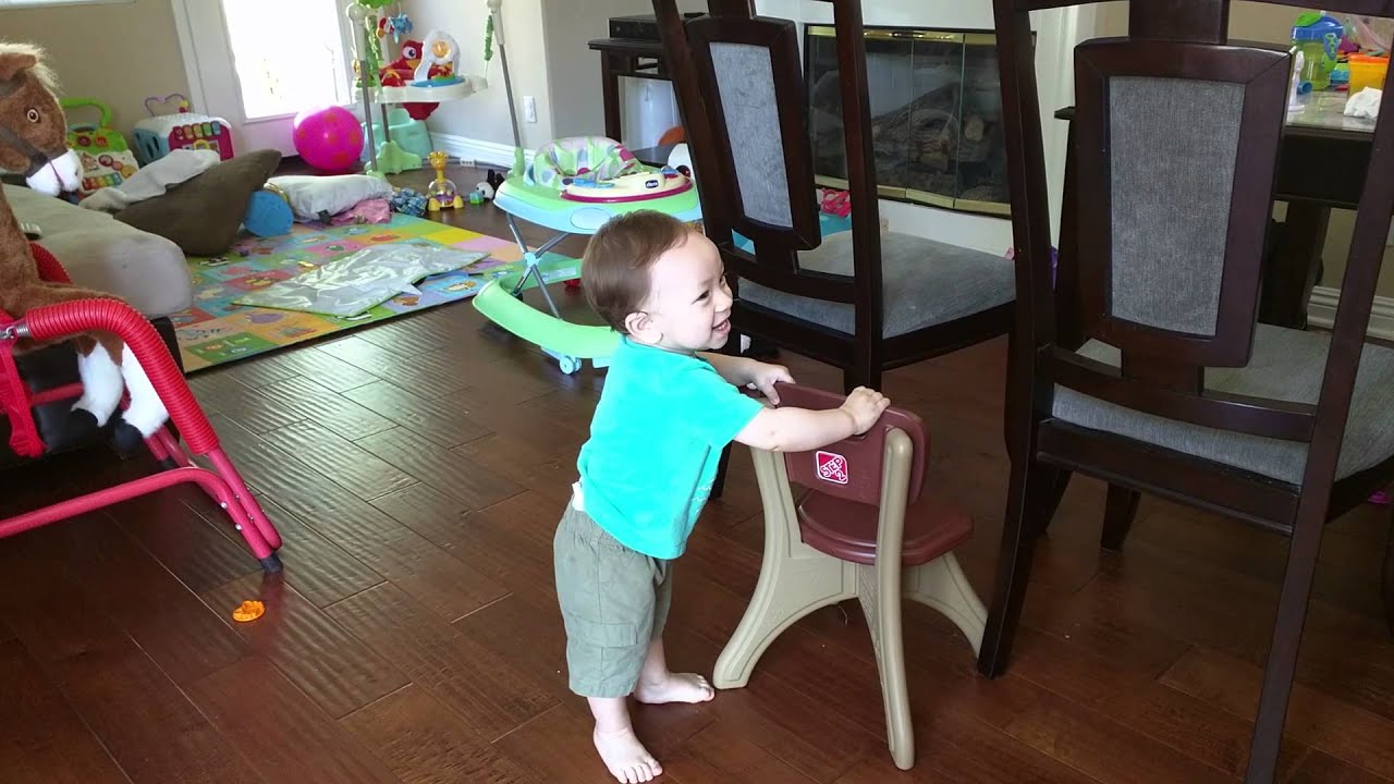 Aiden walking with a chair - YouTube