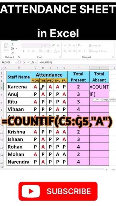 ExcelTrick😲#Count Present & Absent in Excel#Attendance Sheet#excelformula#exceltutorial#excel# ...