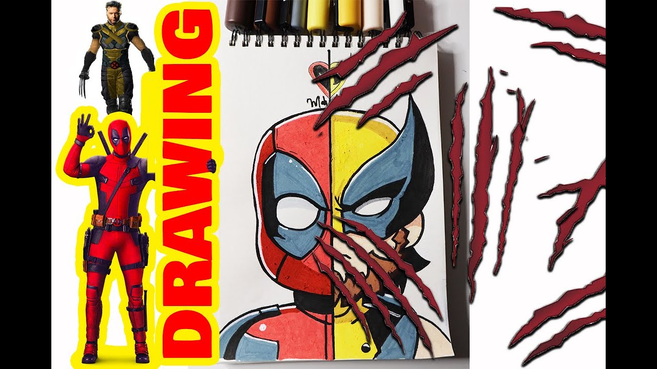 Drawing Deadpool and Wolverine with Posca Markers #cartoon #deadpool # ...
