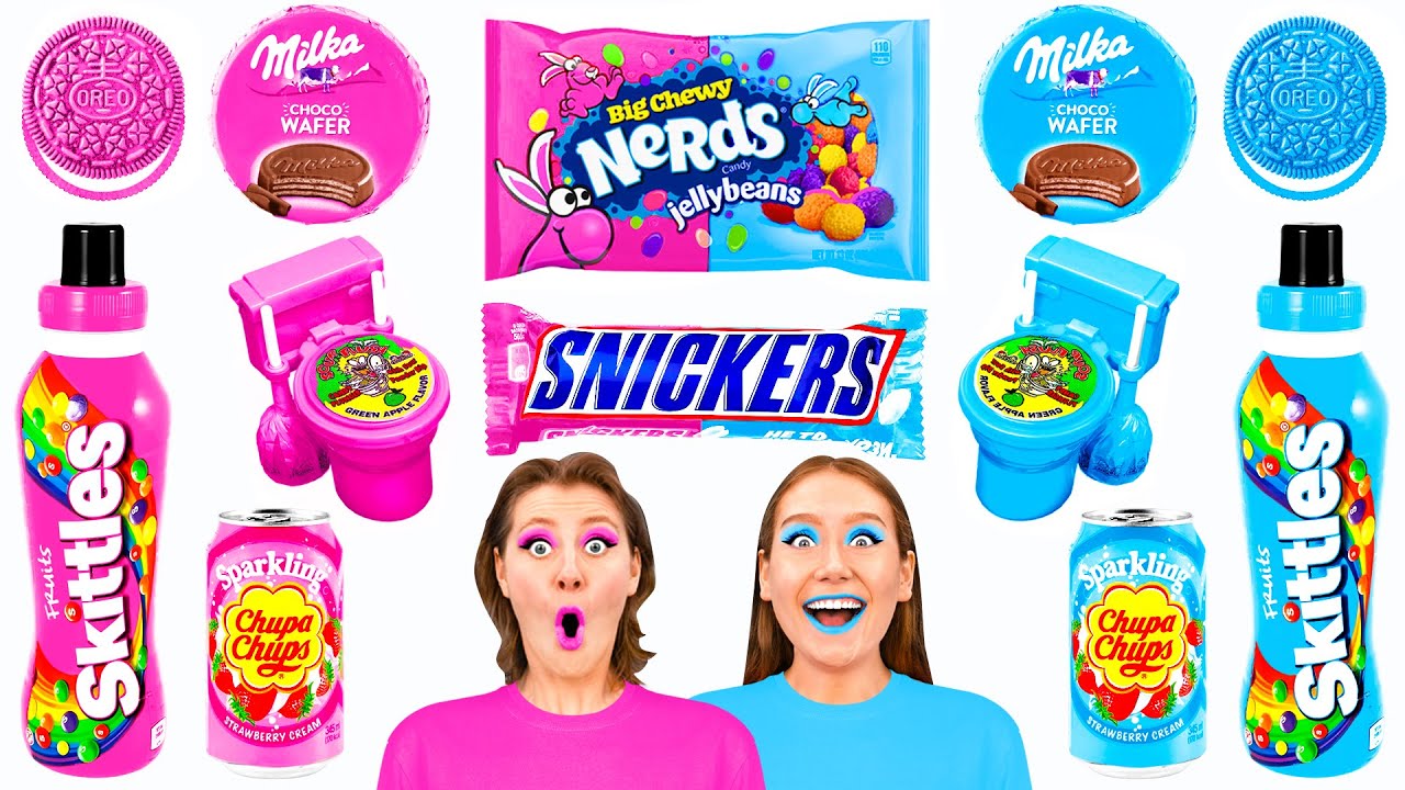 Makanan Merah Muda vs Makanan Biru Warna Tantangan Challenge Fun - YouTube