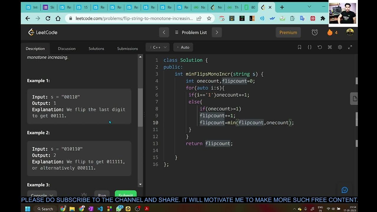 926 Flip String To Monotone Increasing Easiest Solutionš„šproblem Of The Dayleetcode Youtube