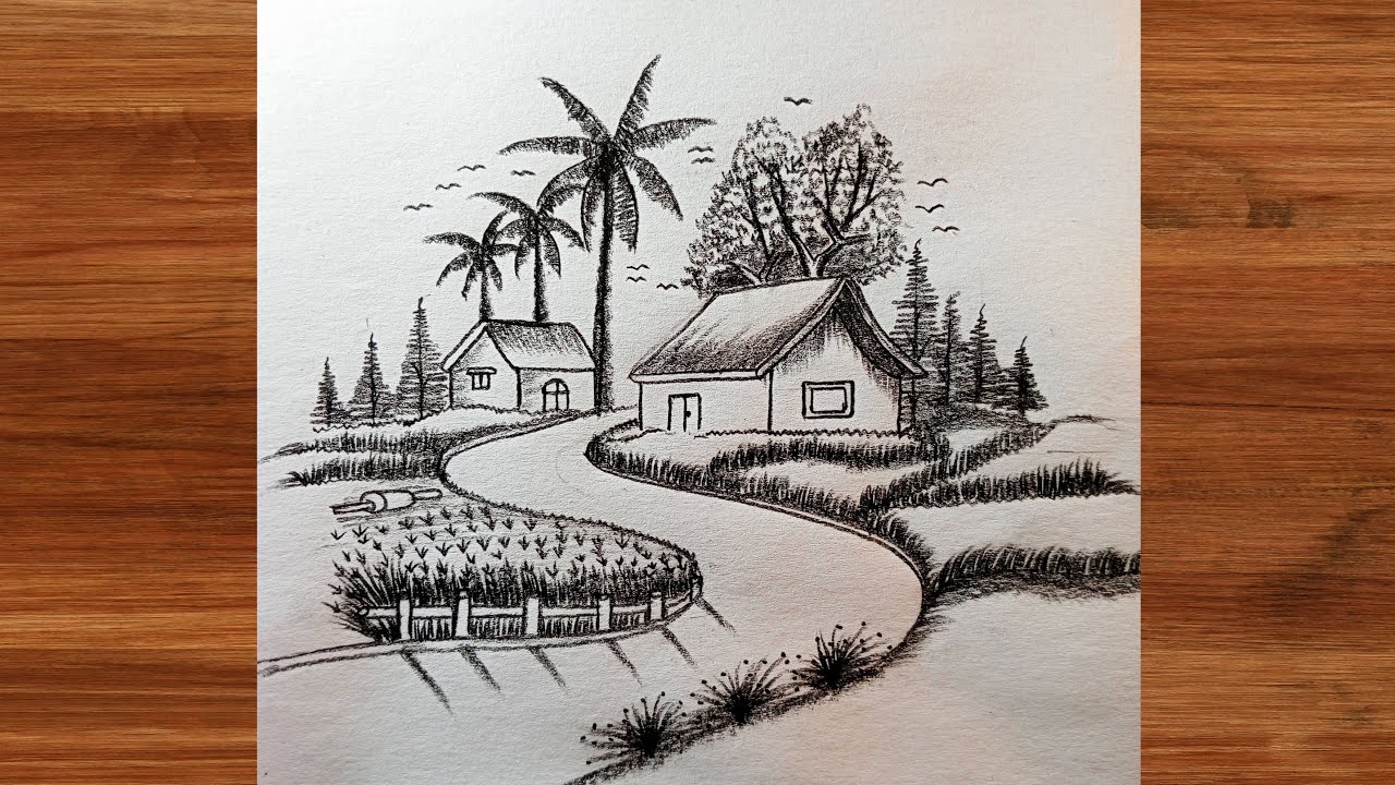 How to draw a narrow street village scenery step by step | Scenery ...