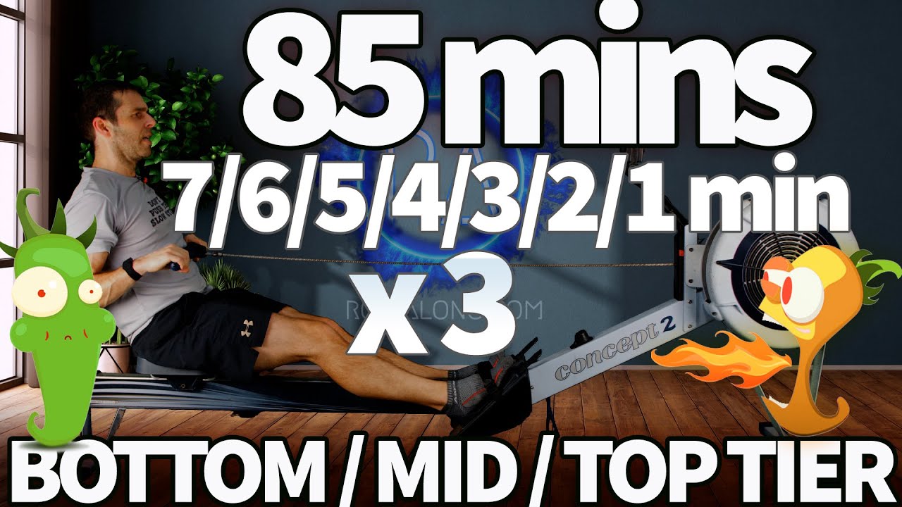 Rowing Machine Workout - 85mins 7/6/5/4/3/2/1min x 3 - YouTube