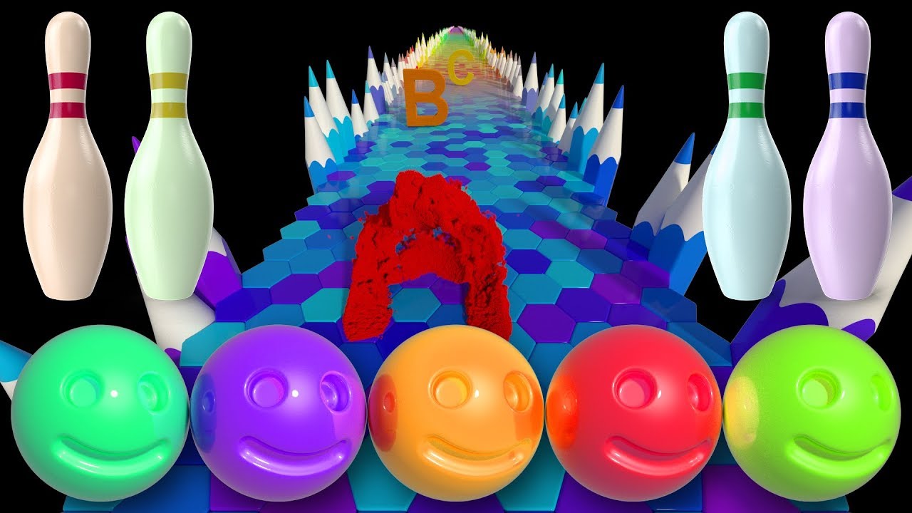 Bowling ball helps to learn funny ABC colors with kinetic sand for kids ...