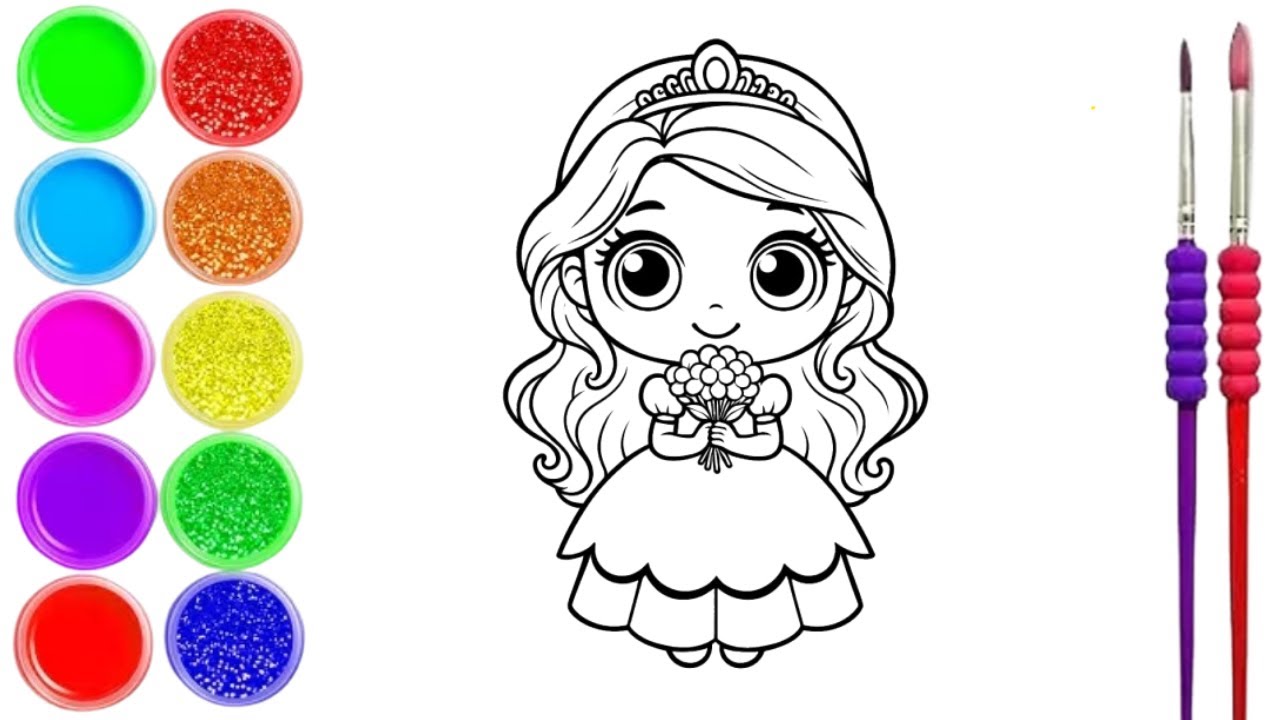 How to Draw a Cute Princess with Flowers 🌸👑 | Easy Drawing and Coloring ...