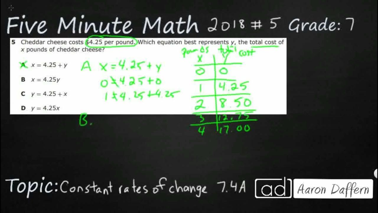 7th Grade STAAR Practice Constant Rates of Change (7.4A - #6) - YouTube