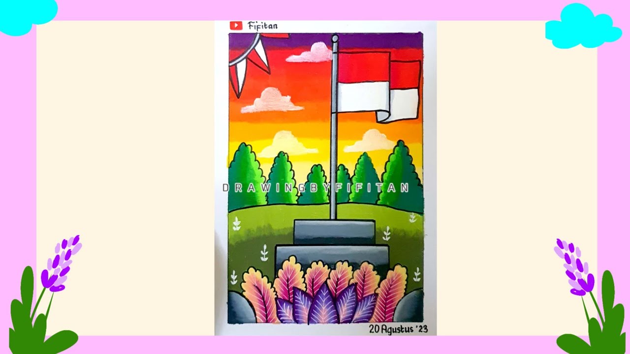 CARA MENGGAMBAR DAN GRADASI WARNA OILPASTEL TEMA BENDERA MERAH PUTIH ...