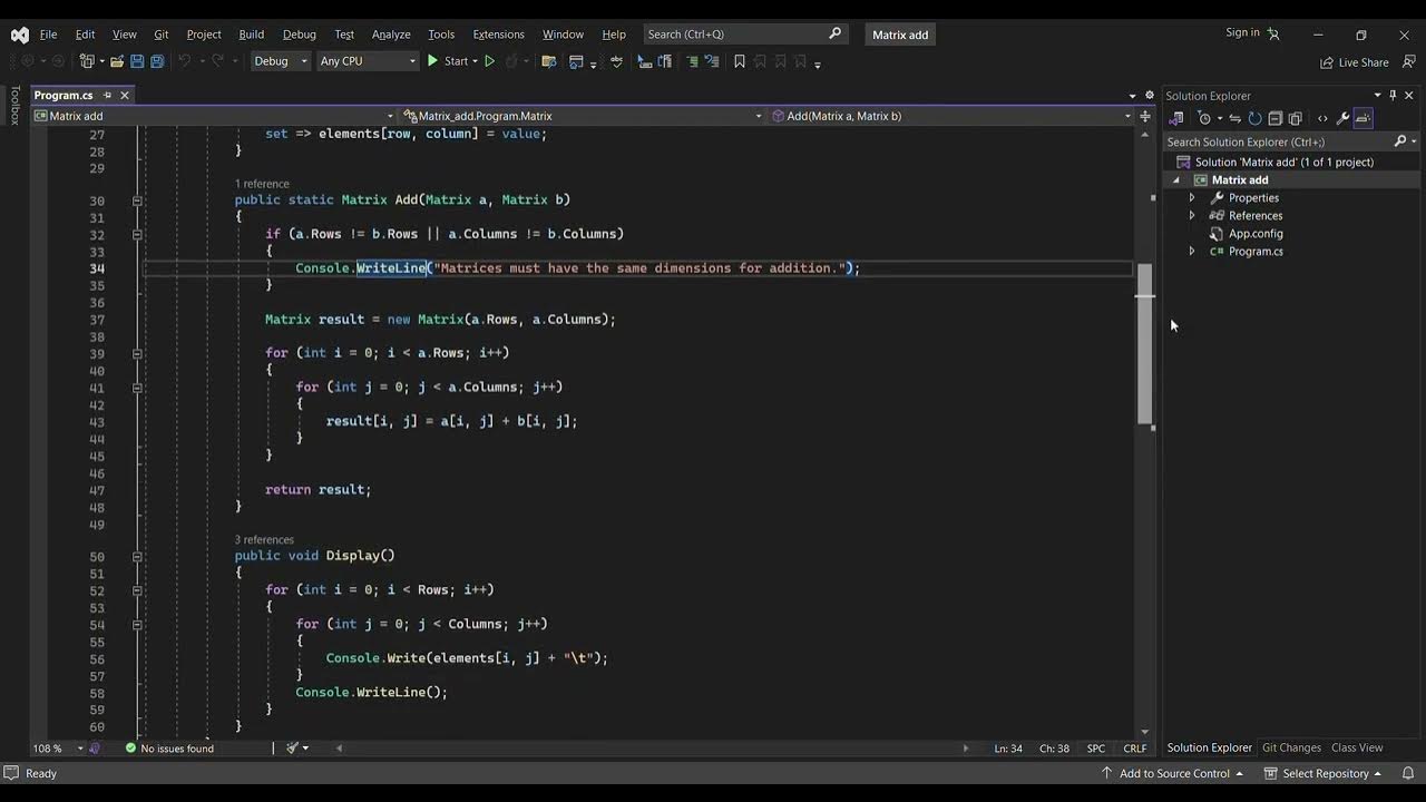 Two Matrix Addition C#coding Microsoft Visual Studio 2025 01 11 22 10 ...