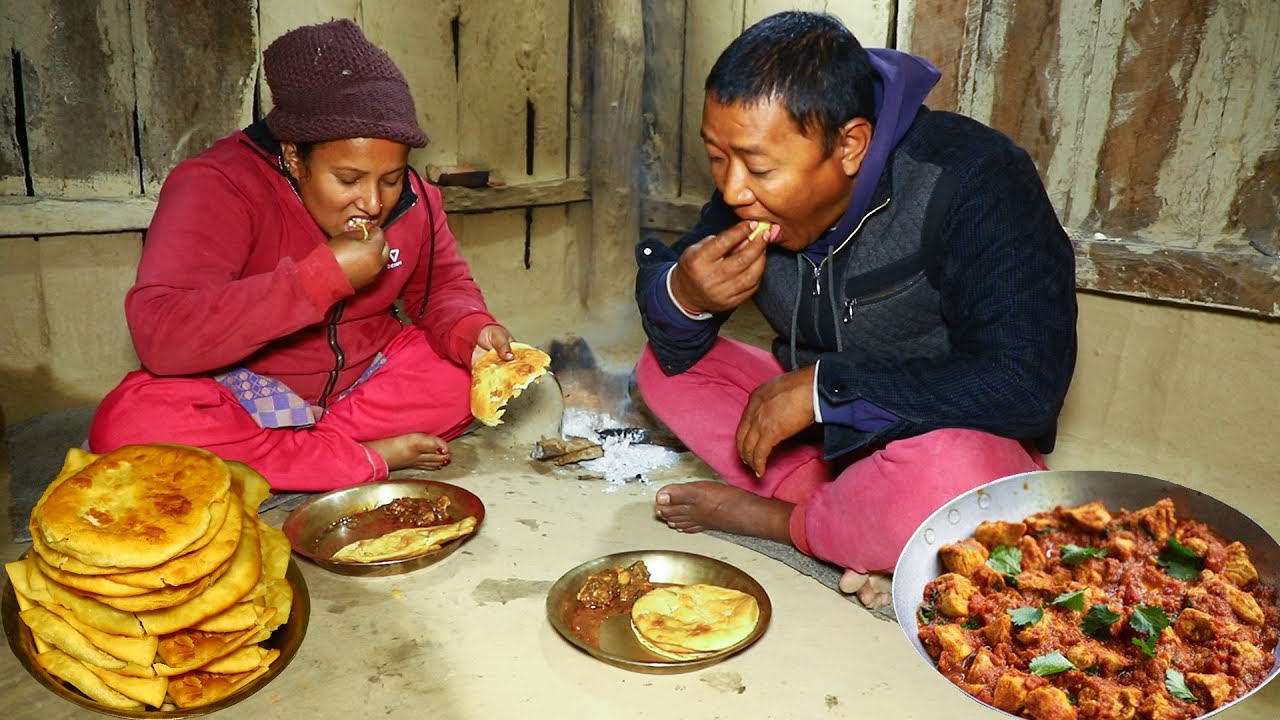 They Are Cooking Chicken Curry And Roti Purely Nepali Village Style ...