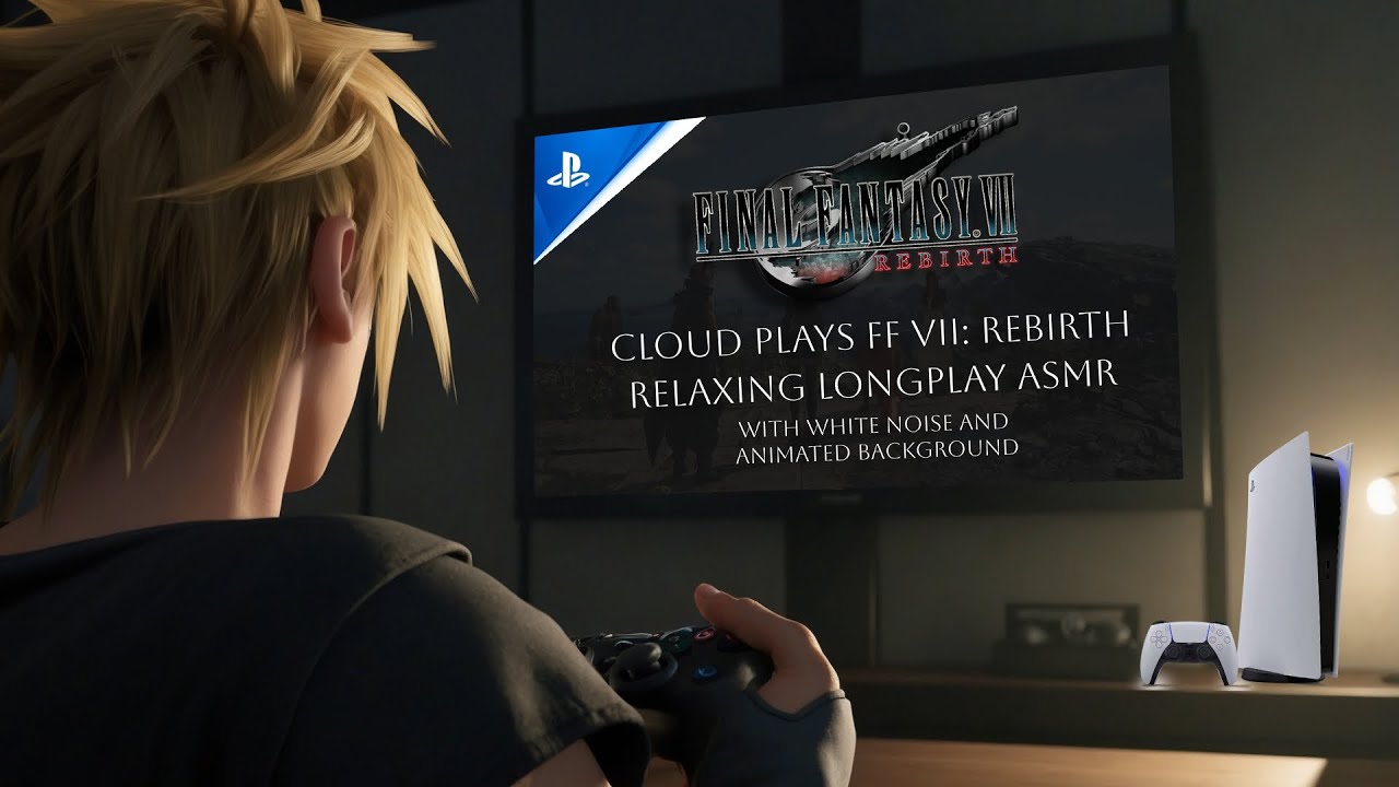 Cloud Plays FFVII: Rebirth on PS5 - Relaxing Longplay with White Noise & Animated Background ...