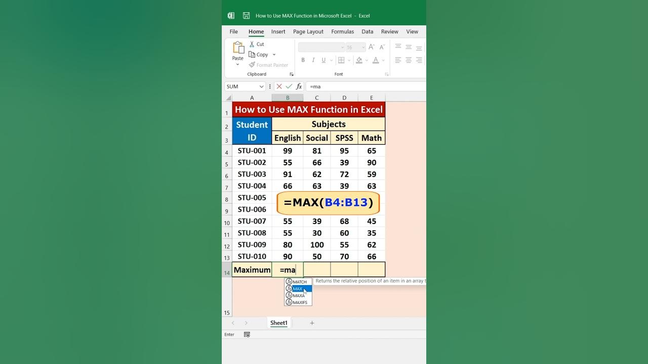 How to Find Maximum Numbers Using MAX Function in Excel #shorts #excel #exceltips - YouTube