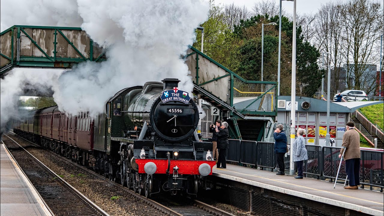 45596 Bahamas steam train passing Cwmbran 16.04.2023 - YouTube