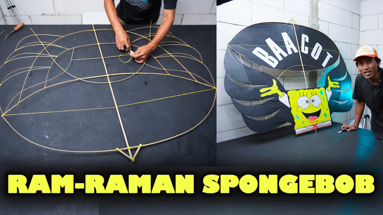 CARA MEMBUAT LAYANGAN RAM RAMAN SPONGEBOB MINI 130CM - YouTube