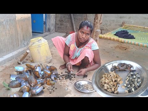 Oyster Clean and Cooking in Santali tribe Village girl / Jhinuk Curry ...