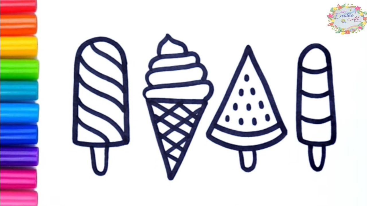 Cute Ice Cream Drawing | How to draw a cute Ice cream with colour step ...