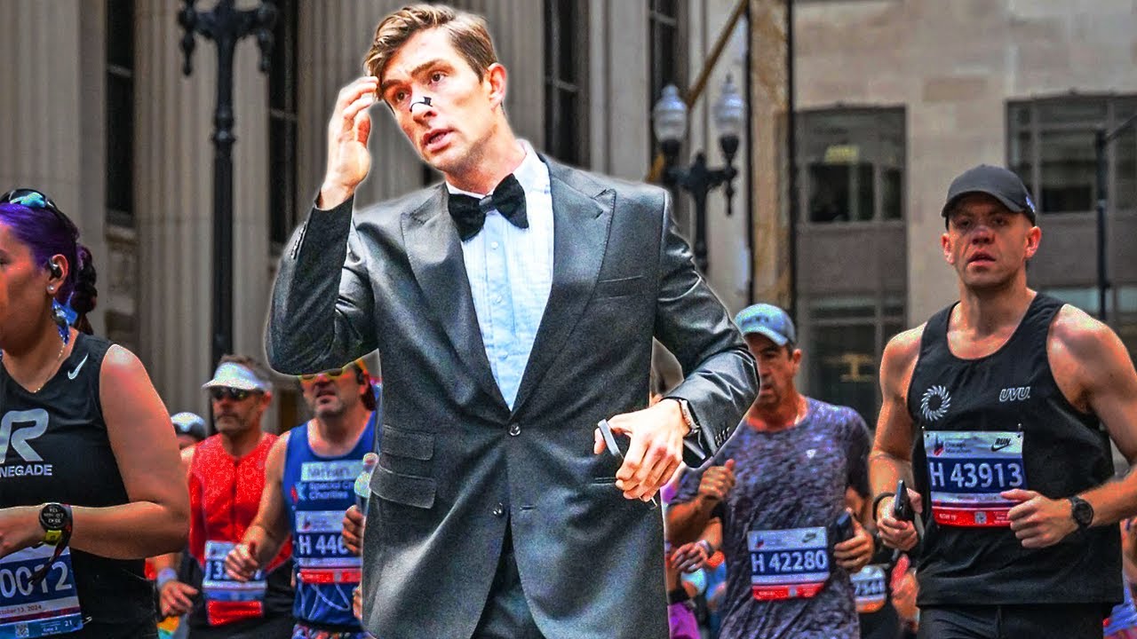 Running a marathon in a tuxedo - YouTube