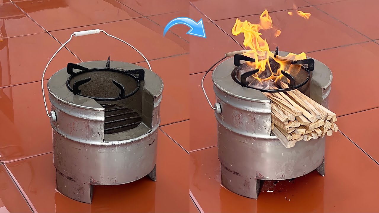 How to make a simple outdoor mini wood stove with cement - Great idea ...