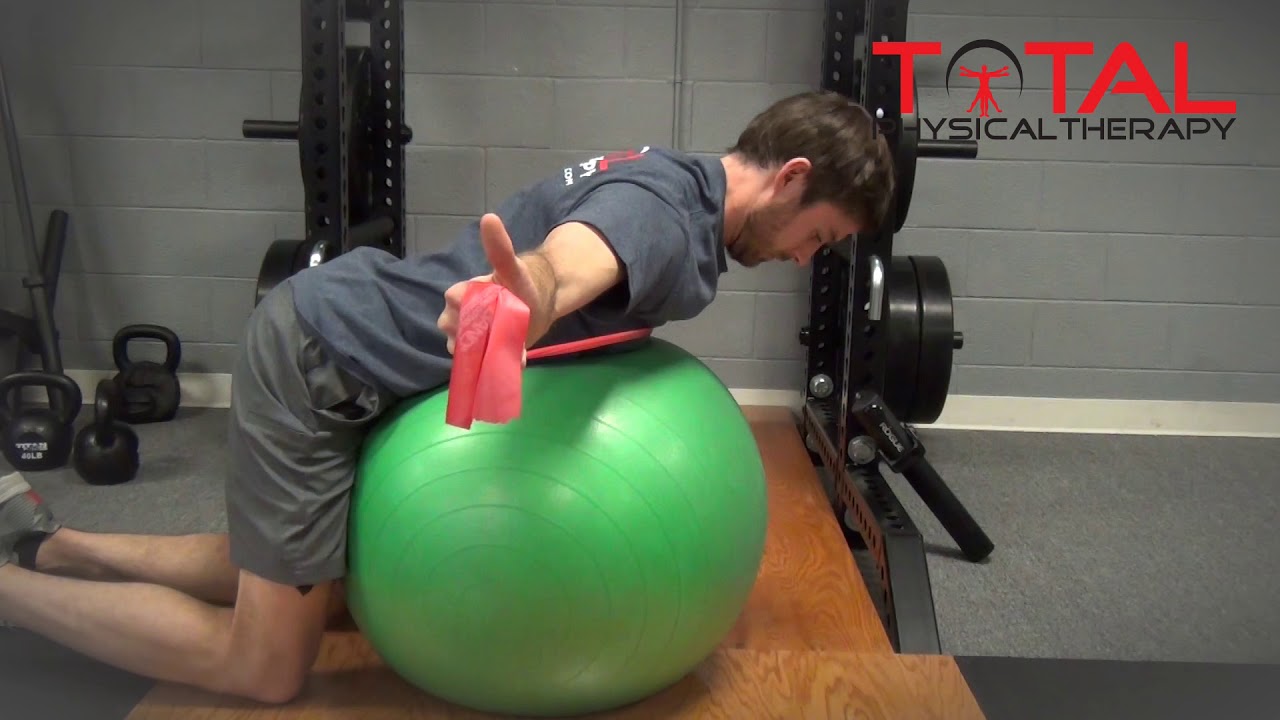 Prone on Stability Ball Cervical Flexion with Resisted shoulder ...
