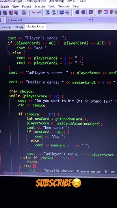 Blackjack Ide Dev C Cppprogramming Coding Cpp Ccompiler Code Coder Devcpp Youtube