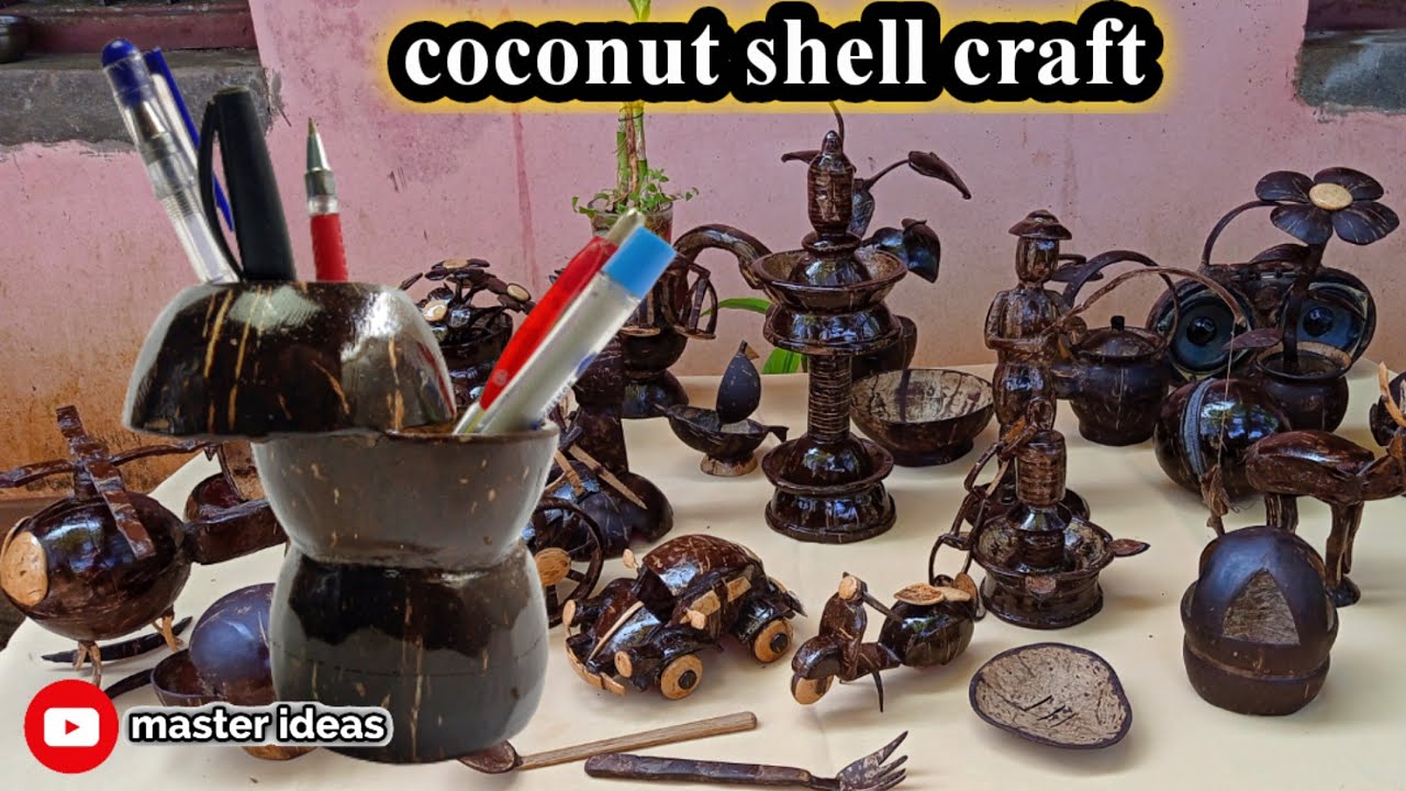 coconut shell craft | How to make a coconut shell pen Holder | master ...