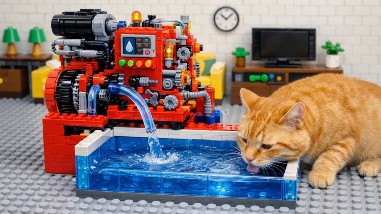 A Clever Cat Tries an Automated LEGO Water Pump - YouTube