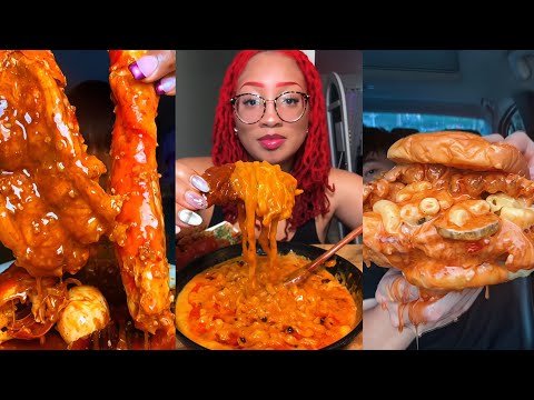 TIKTOK Mukbang Compilation | Dave's Hot Chicken, Burger, Buldak, Wingstop, Seafood Boil, & More!🍗🍔🌶🦞