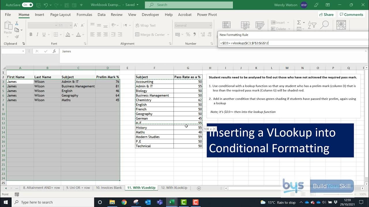 Excel - How to incorporate a VLookUp into Conditional Formatting - YouTube