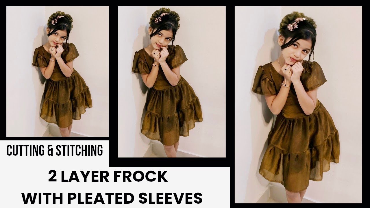 2 layer Frock with pleated sleeves cutting and stitching || Frock ...