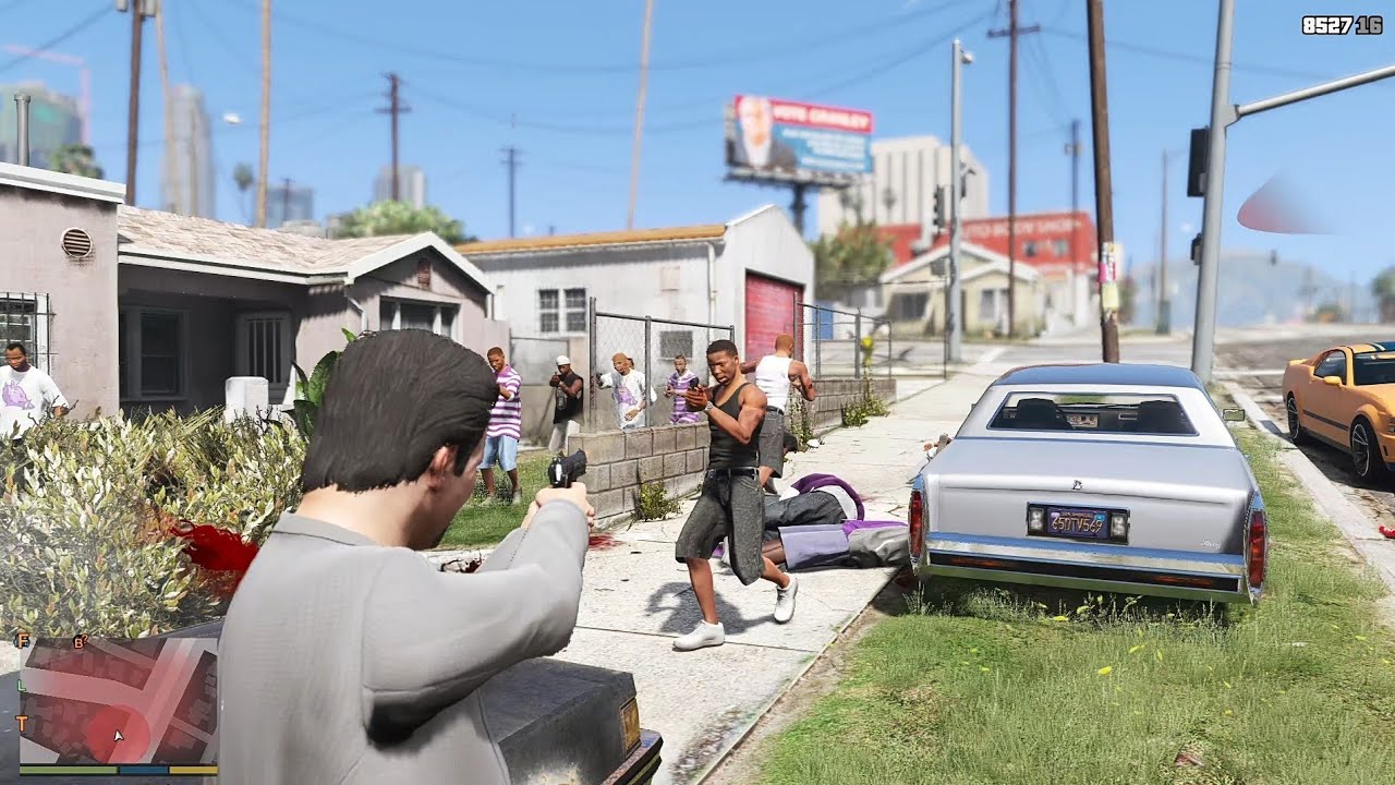 GTA 5 - Michael's Roy Lowenstein Ballas Gang Rampage + Six Star Escape [R.D.E 4.1.2] - YouTube