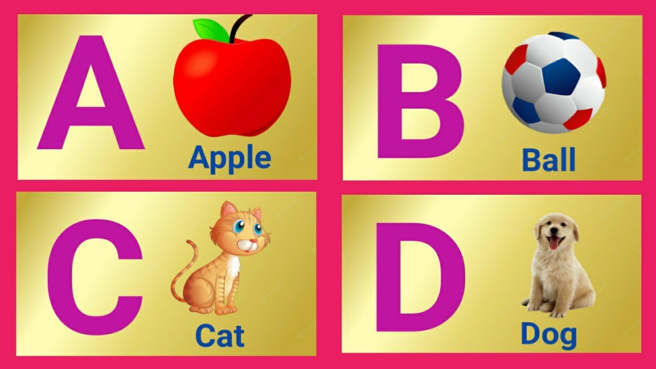ABCD Alphabet Letters, ABCD Spelling, A for Apple, B for Ball, ABCD for ...