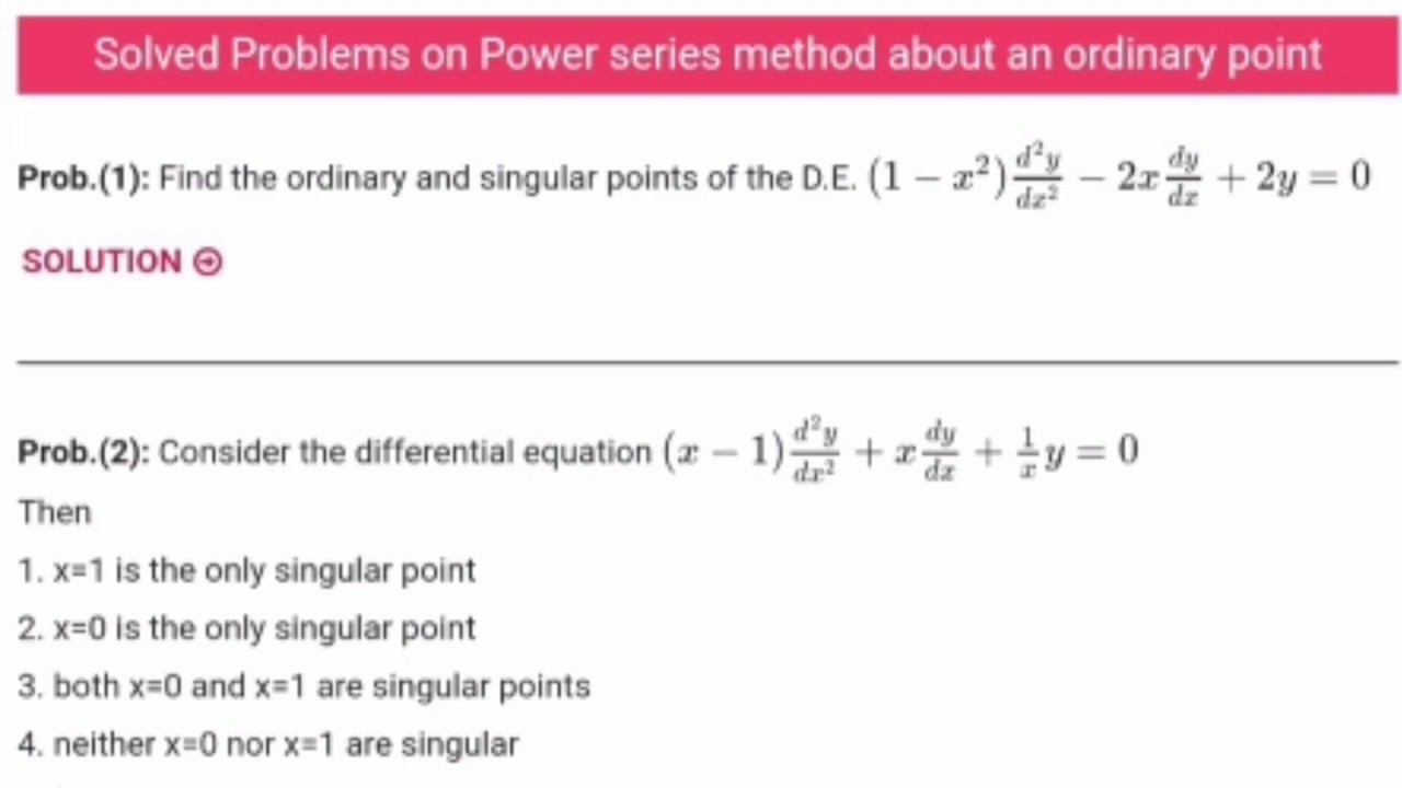 Ordinary Point And Singular Points Differential Equation YouTube