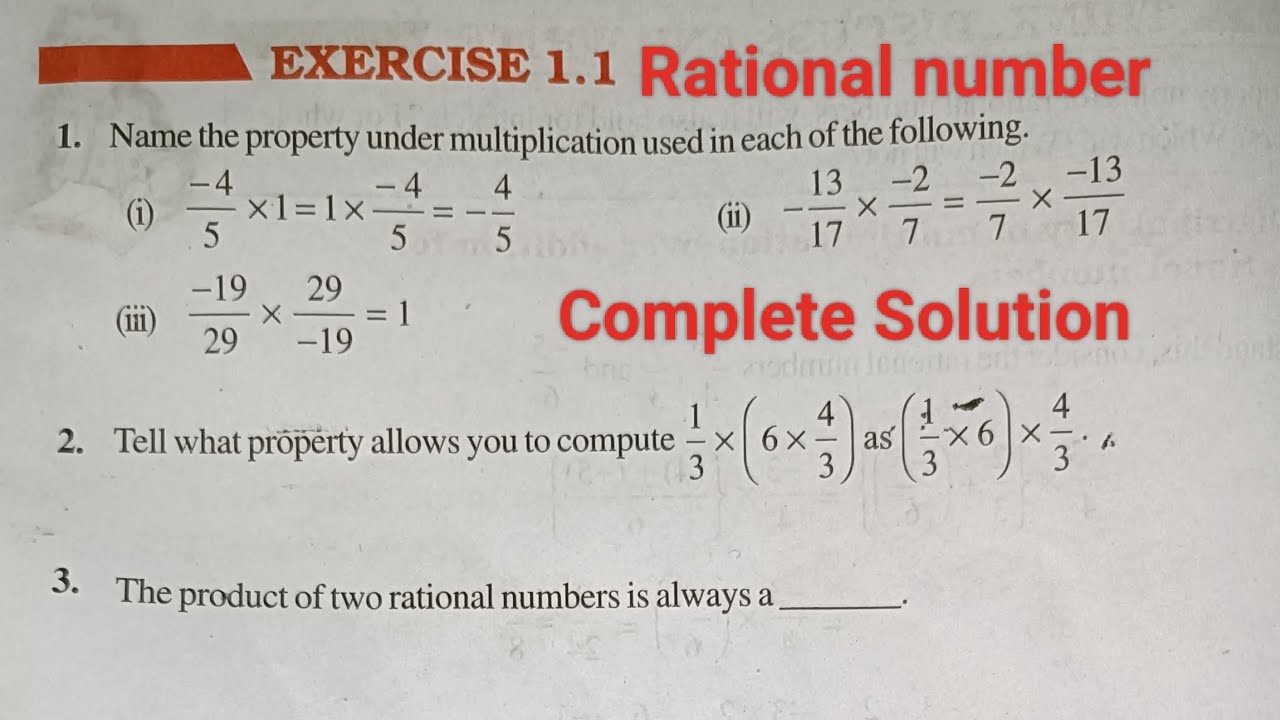RATIONAL NUMBER CLASS 8 EX-1.1 CHAPTER-1 || NCERT || CBSE || COMPLETE ...