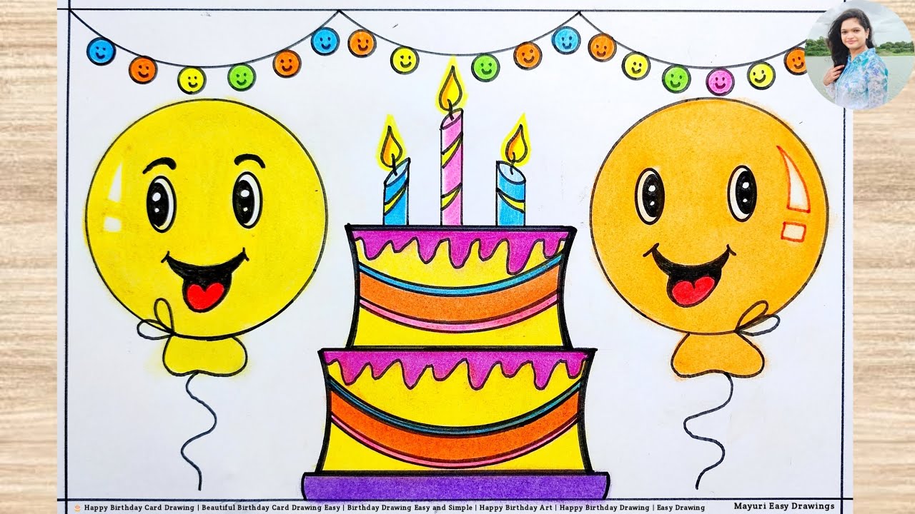 Very Easy Birthday Drawing | Happy Birthday Card Drawing | Birthday ...