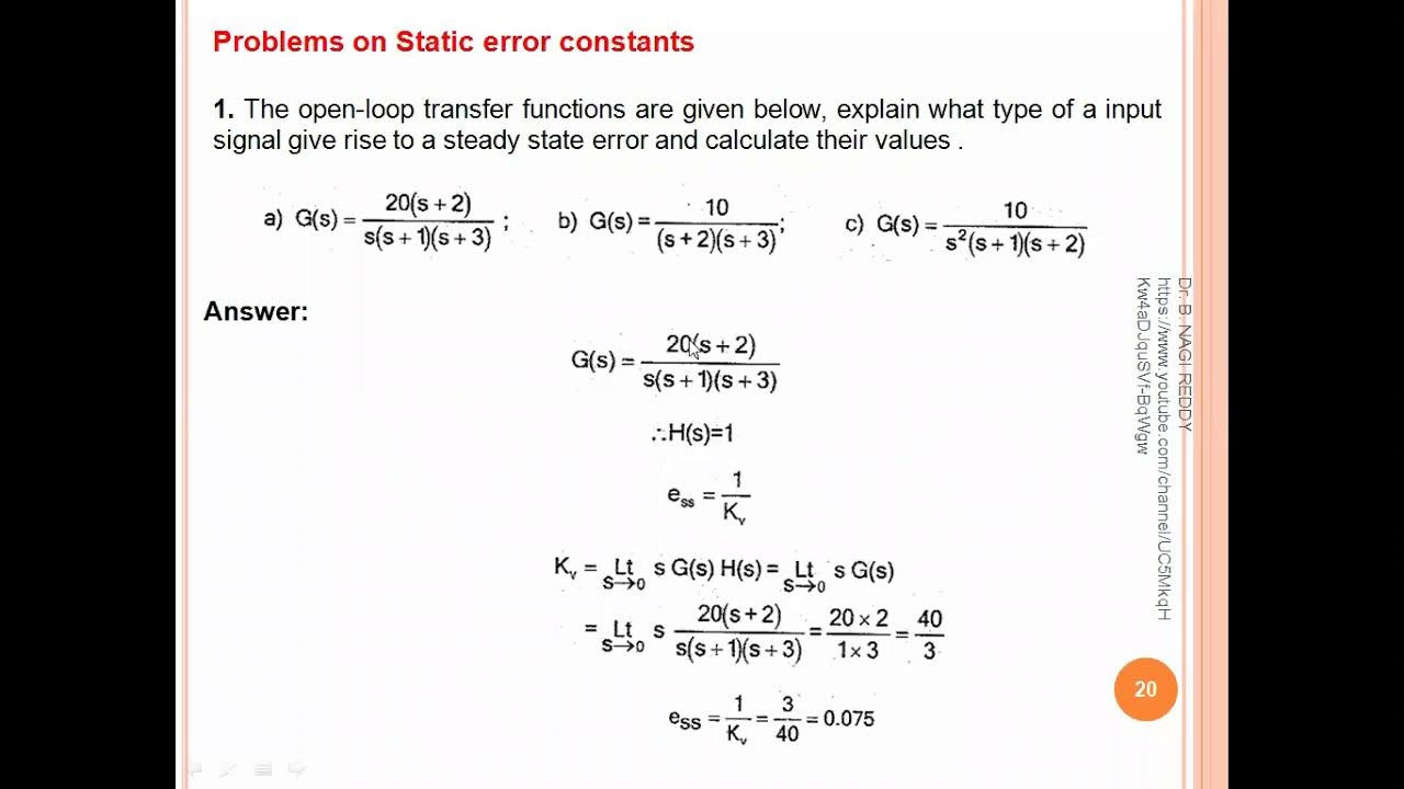 Problem - 1 on Static error constants & steady state errors - YouTube