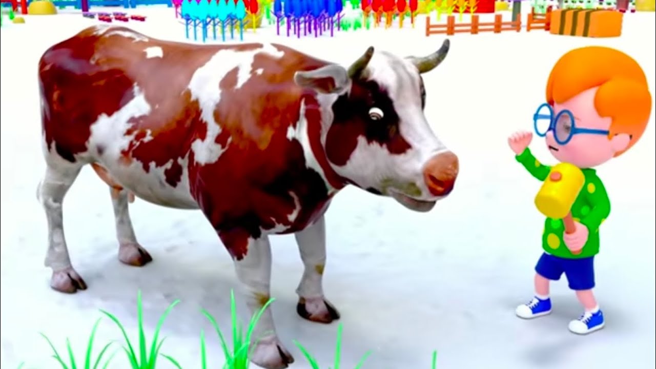 BABY CATCHING WILD COW | Animals Cartoon for Kids | Pretend Play with ...