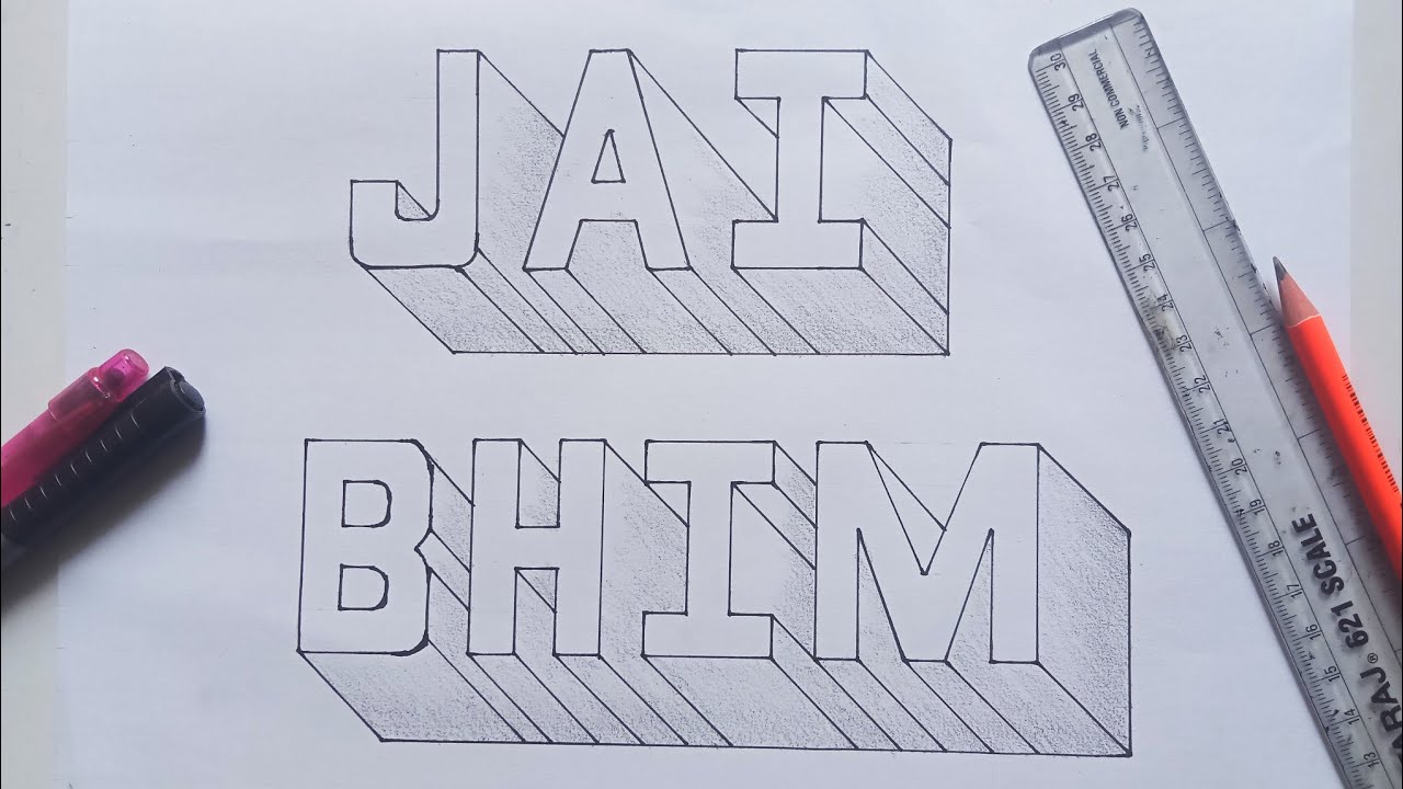 How to Draw "Jai Bhim" 3d letter || Jai Bhim in 3d || 3d Drawing - YouTube