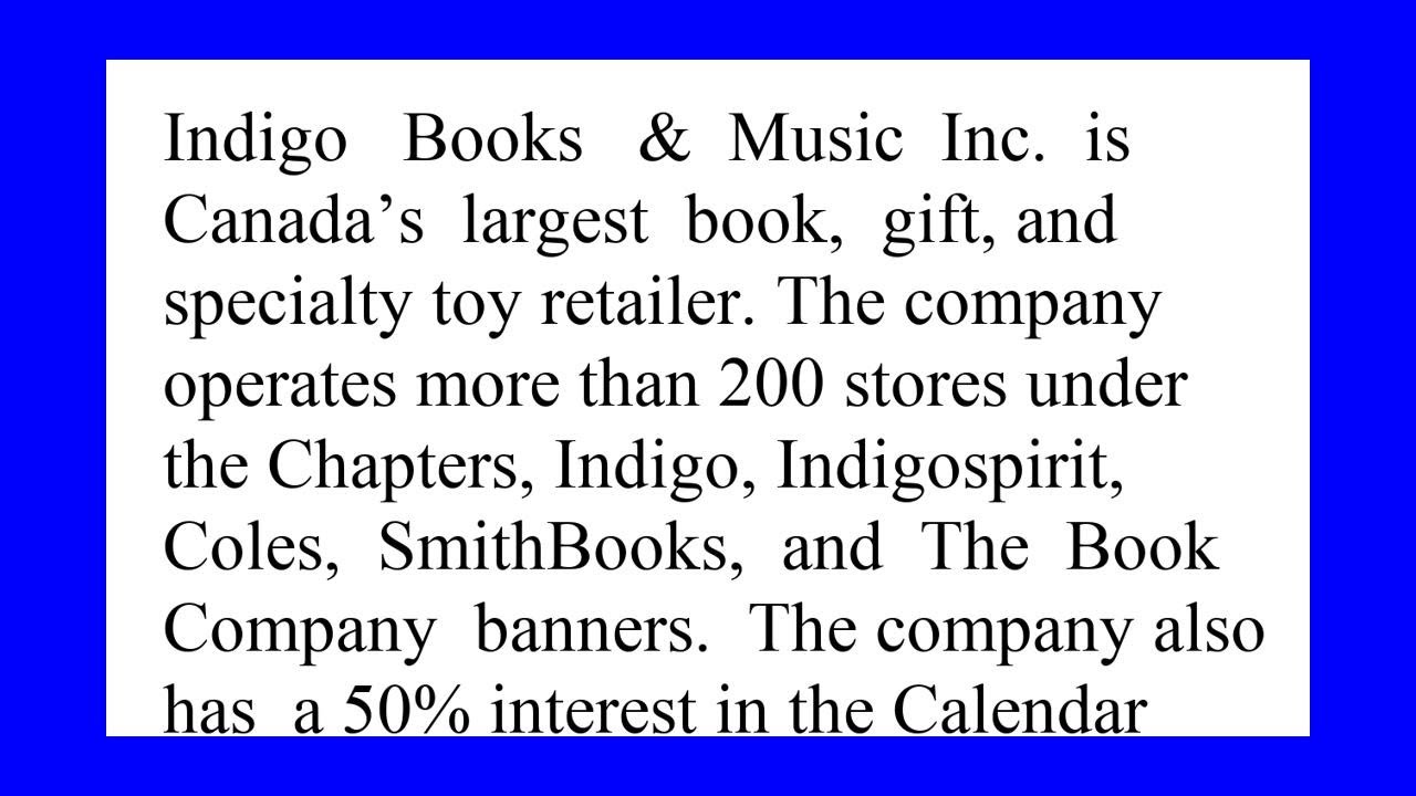 Indigo Books Music Inc is Canadas largest book gift and specialty toy ...