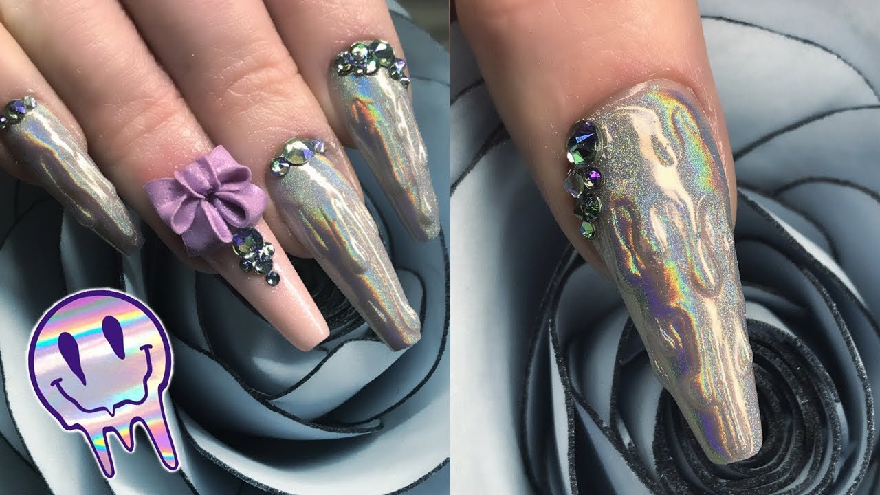 Melting Holographic Chrome - Drip Effect Nail Design - YouTube