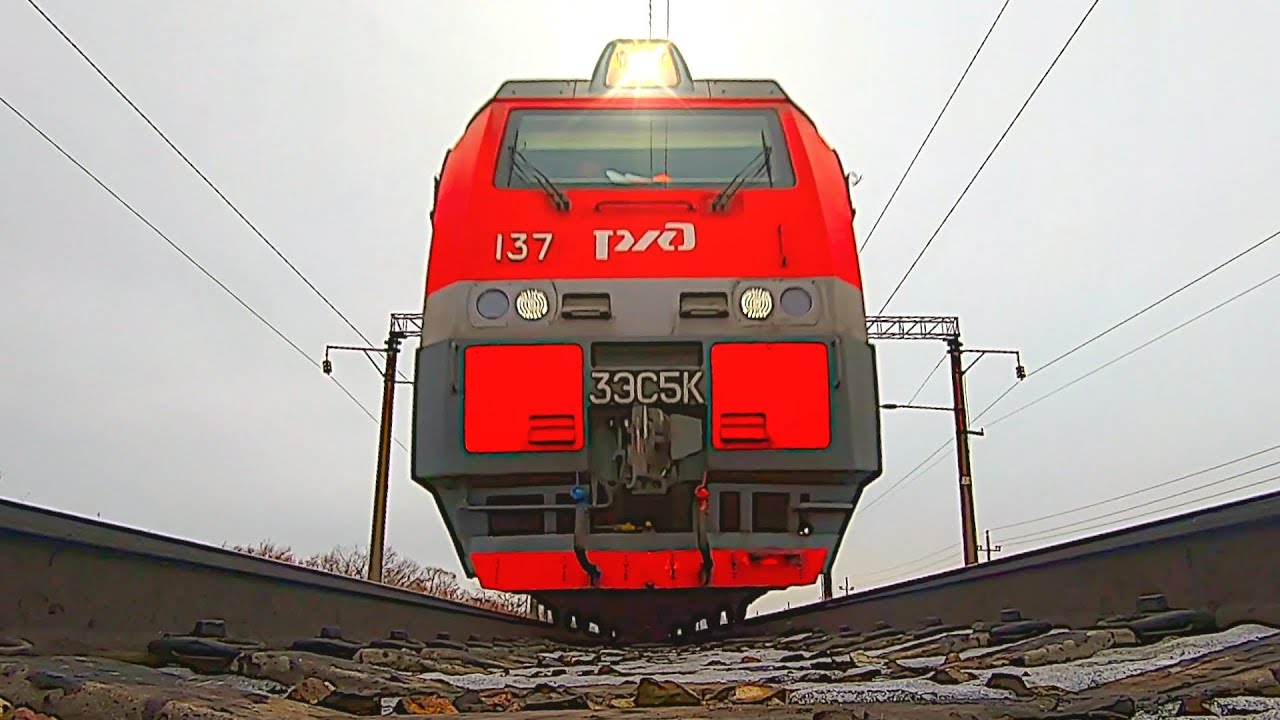 Railway. CAMERA UNDER TRAIN. Russian train runs over my camera/ КАМЕРА ...