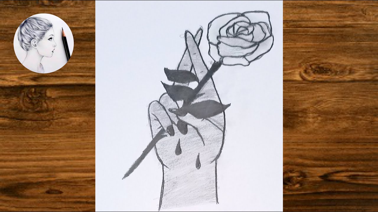 How to draw a hand holding Rose | Rose Drawing | pencil sketch drawing ...