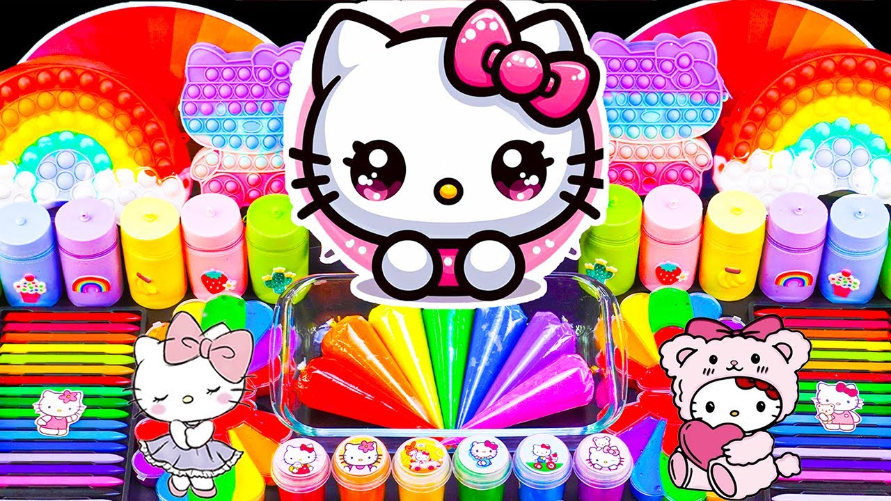 Slime Mixing Random🌈Hello Kitty Makeup Eyeshadow, Glitter Into Clear ...