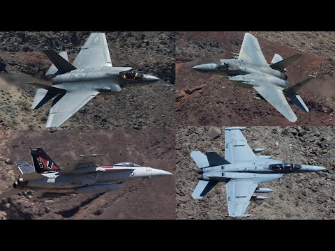 Low level USAF AND USN fast jets, Death Valley, USA (F-18, F-35, F-15, T-38 and B-52)