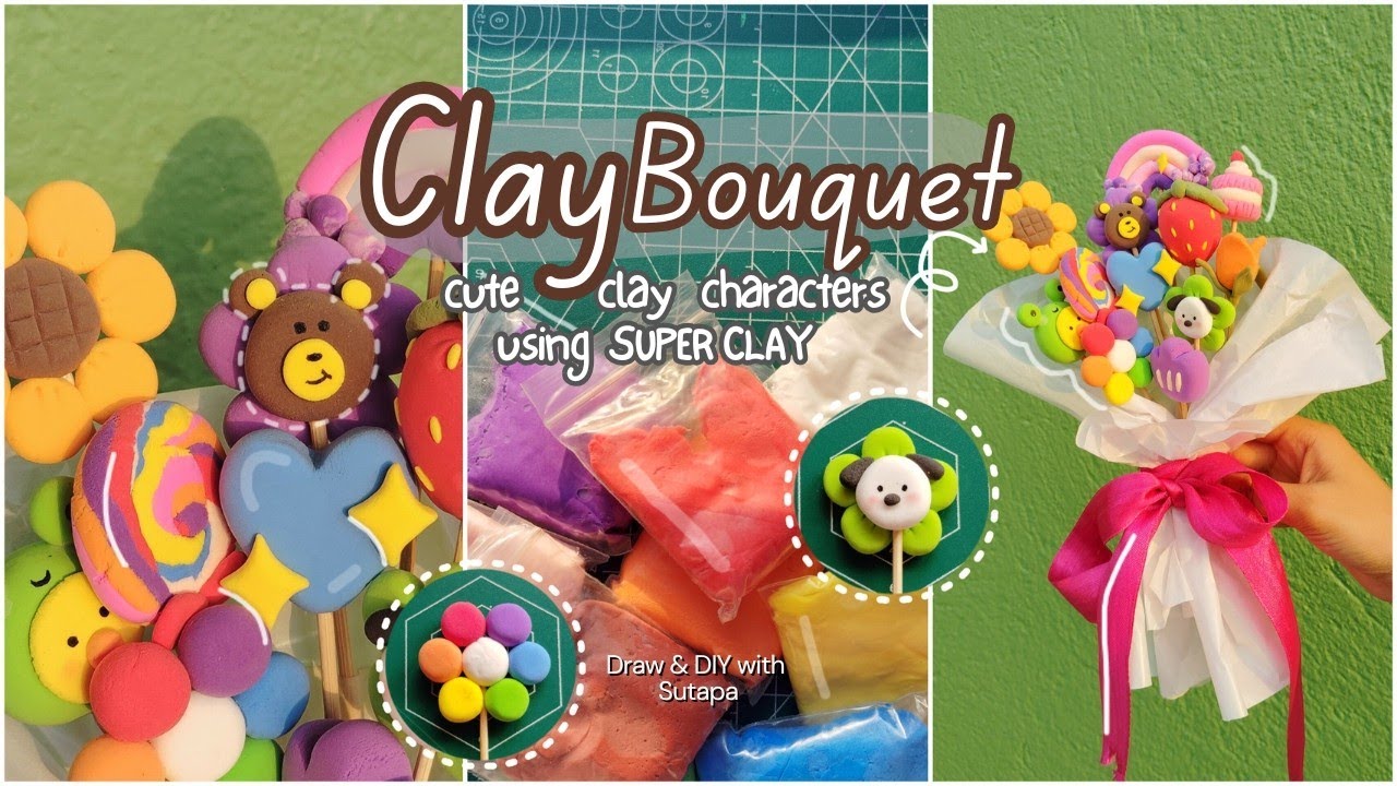 Cute Clay Bouquet 💐♡: Using Super clay, cute clay Ideas 🧁🍥 - YouTube