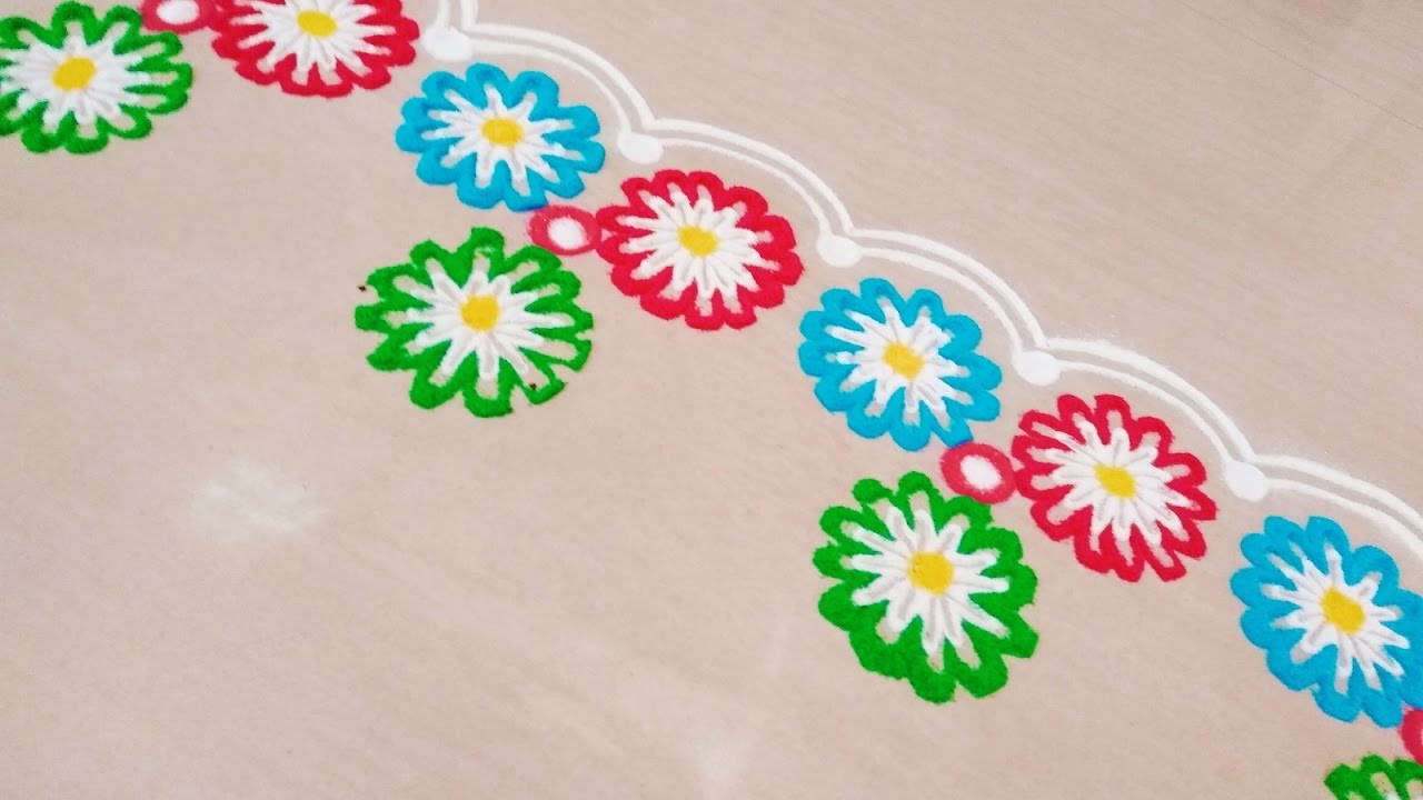 Easy and Latest rangoli border design | Flower rangoli border design ...
