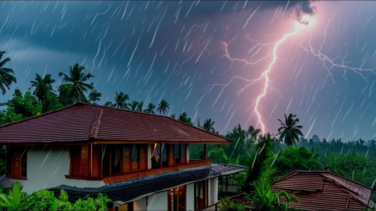 Heavy rain hits indonesian villages 3 hours, walking in super heavy ...