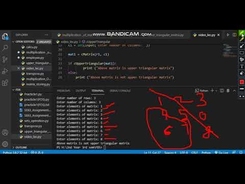 How to find upper triangular matrix using python program (without using inbuilt function) - YouTube