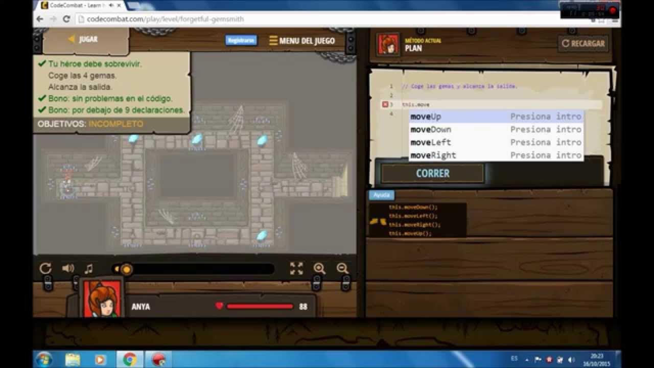 CodeCombat nivel 4º El Forjador de Gemas Olvidadizo - YouTube