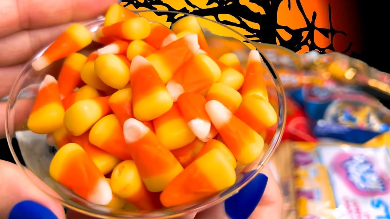 Filling Cups with Halloween Candy Corn Sweets ASMR - YouTube