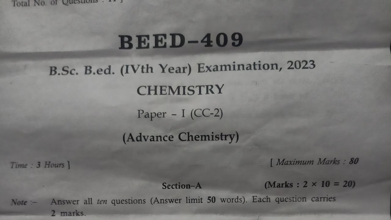 bsc bed 4th year ka Advance chemistry ka paper -1 2023 - YouTube