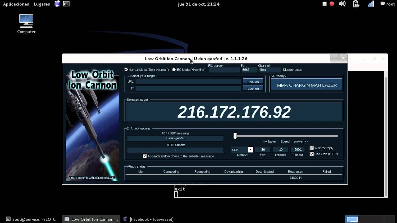 Ejemplo de Ataque DOS con LOIC - YouTube